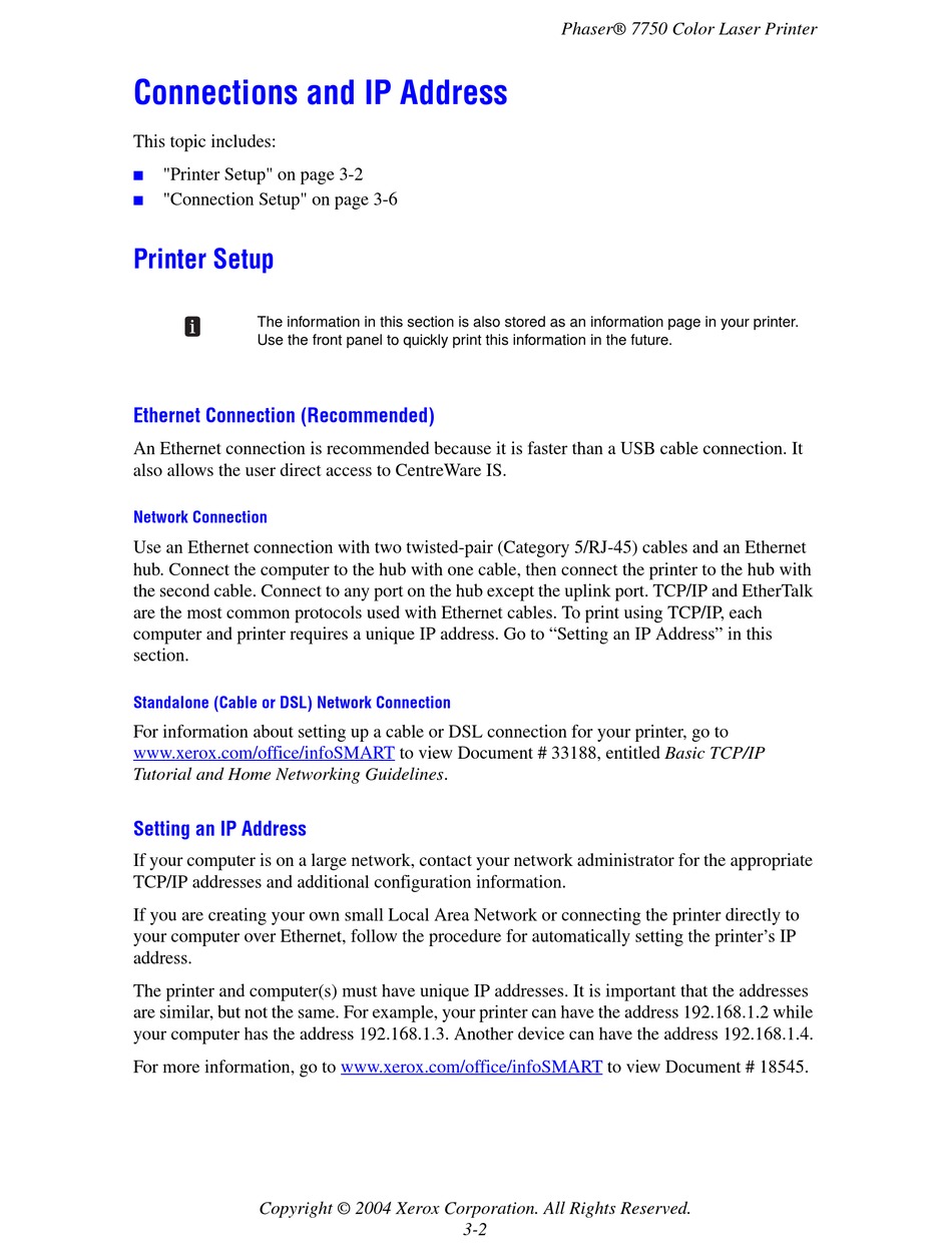 XEROX PHASER 7750 NETWORK MANUAL Pdf Download | ManualsLib