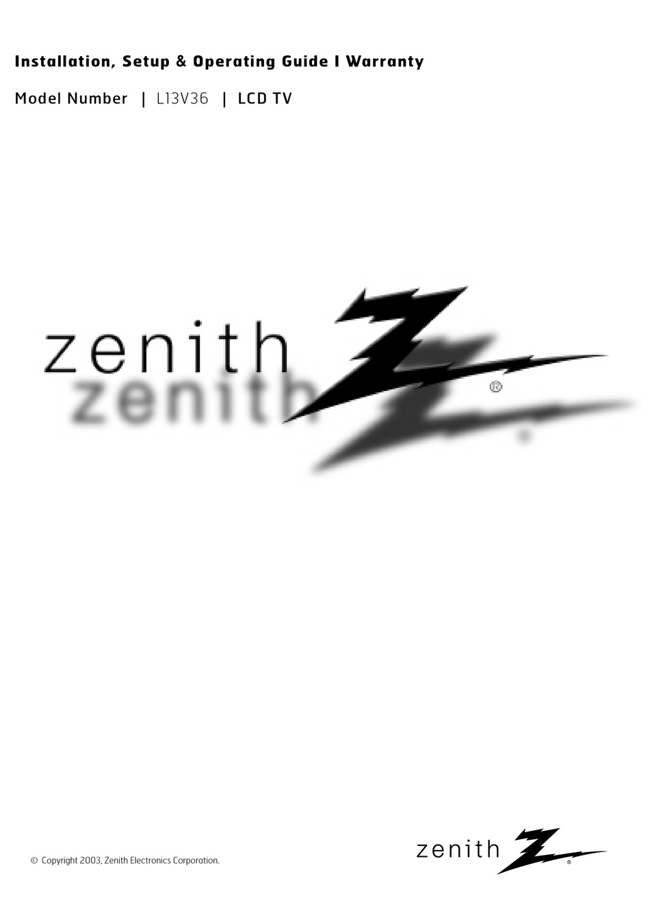 ZENITH L13V36 INSTALLATION, SETUP & OPERATING MANUAL Pdf Download ...