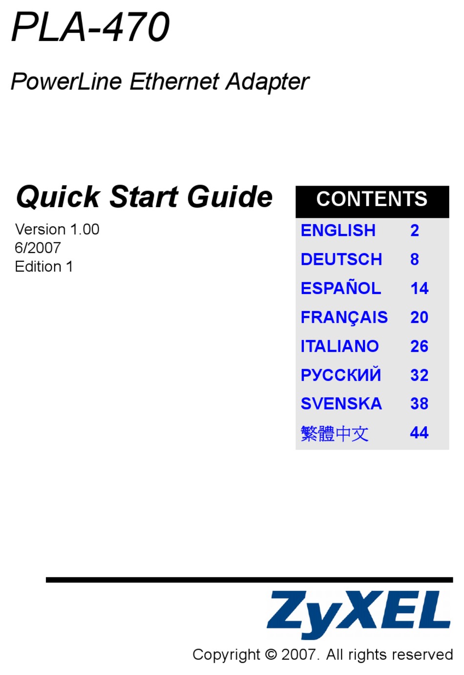 ZYXEL COMMUNICATIONS PLA-470 QUICK START MANUAL Pdf Download | ManualsLib