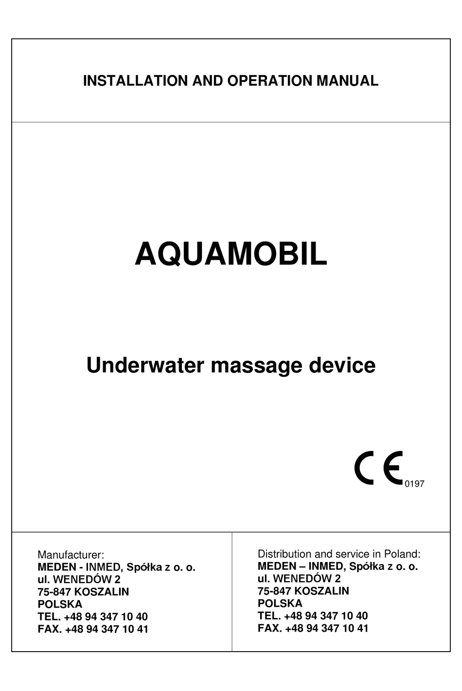 MEDEN-INMED AQUAMOBIL INSTALLATION AND OPERATION MANUAL Pdf Download ...