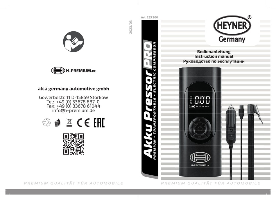 HEYNER AKKU PRESSOR PRO INSTRUCTION MANUAL Pdf Download | ManualsLib