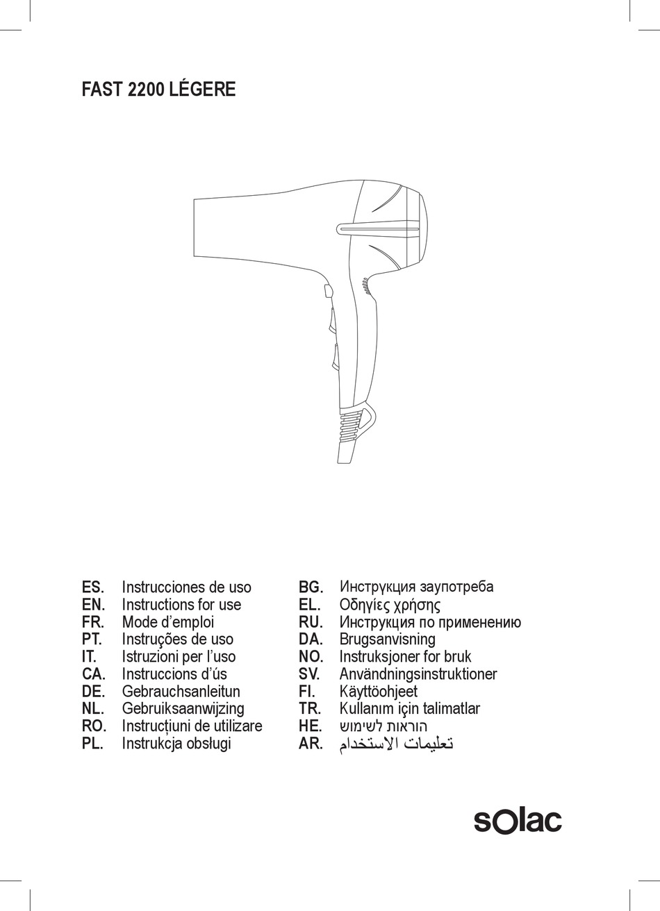 SOLAC FAST 2200 LEGERE INSTRUCTIONS FOR USE MANUAL Pdf Download ...