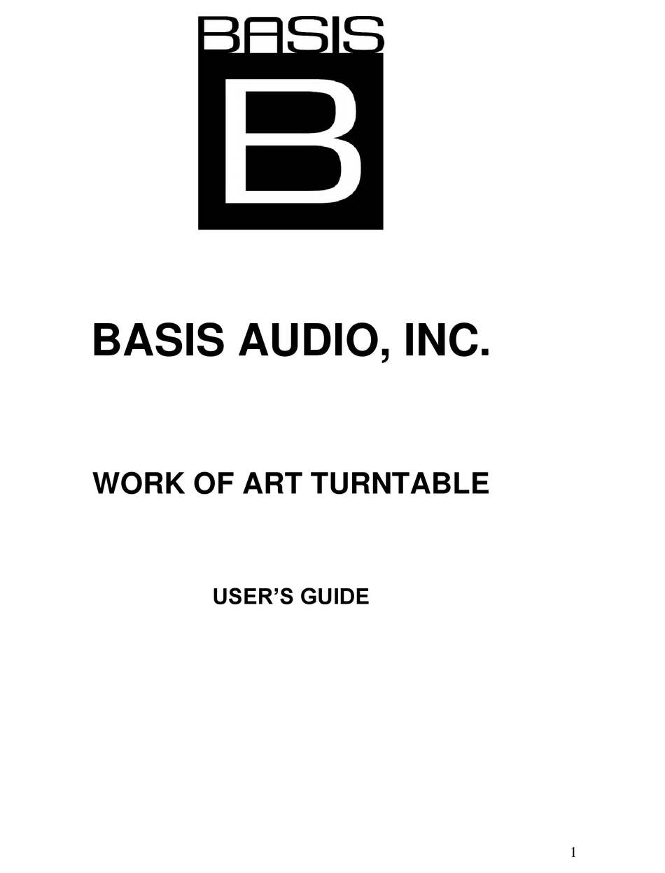 BASIS AUDIO WORK OF ART USER MANUAL Pdf Download | ManualsLib
