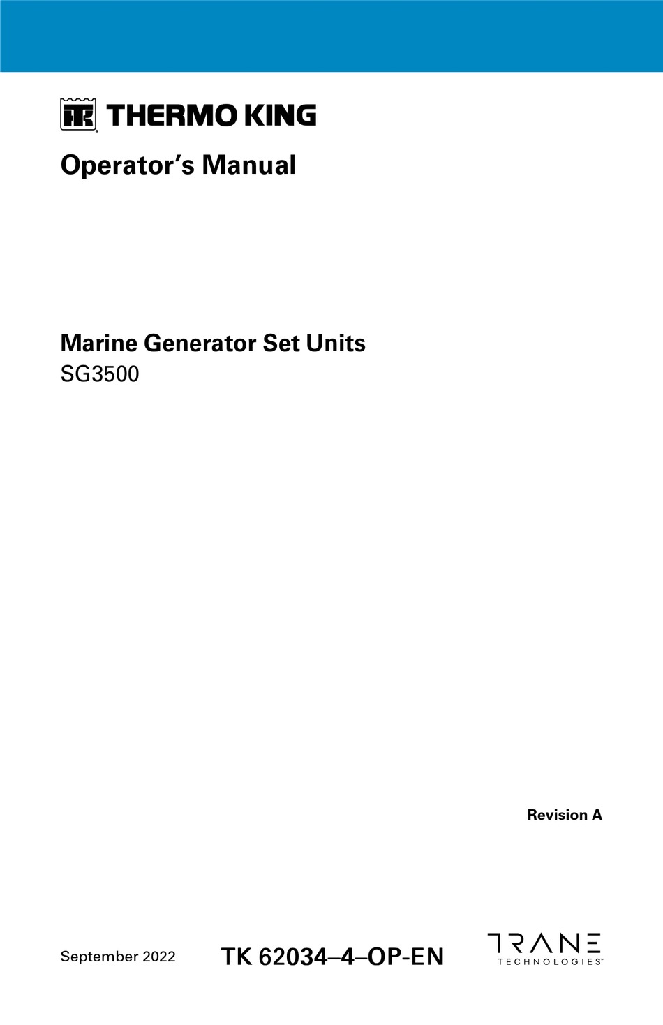 TRANE TECHNOLOGIES THERMO KING SG3500 OPERATOR'S MANUAL Pdf Download ...