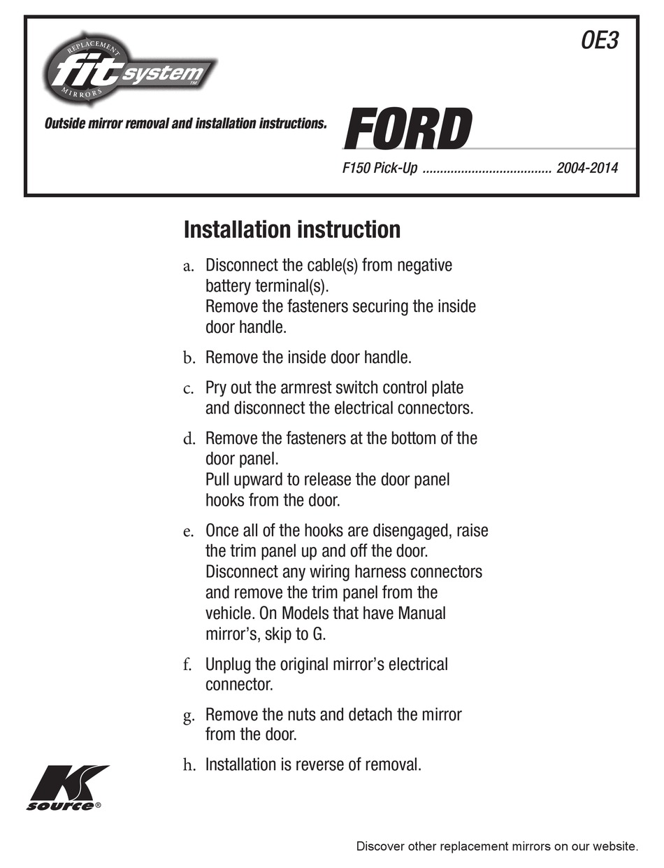 K SOURCE FIT SYSTEM 81850 INSTALLATION INSTRUCTION Pdf Download ...