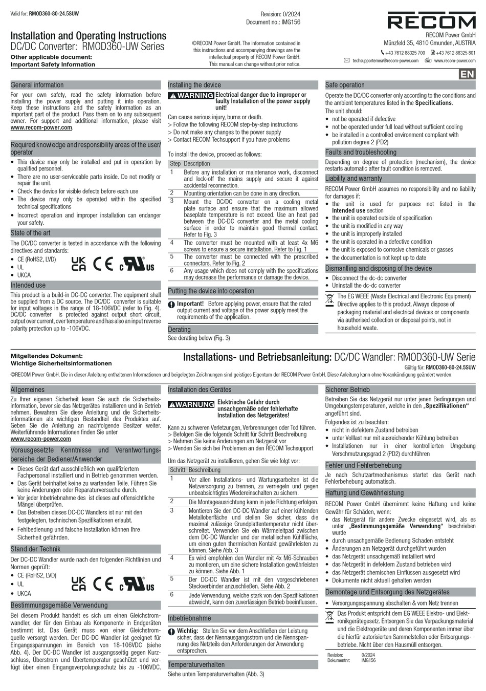 RECOM RMOD360-UW SERIES INSTALLATION AND OPERATING INSTRUCTIONS Pdf ...