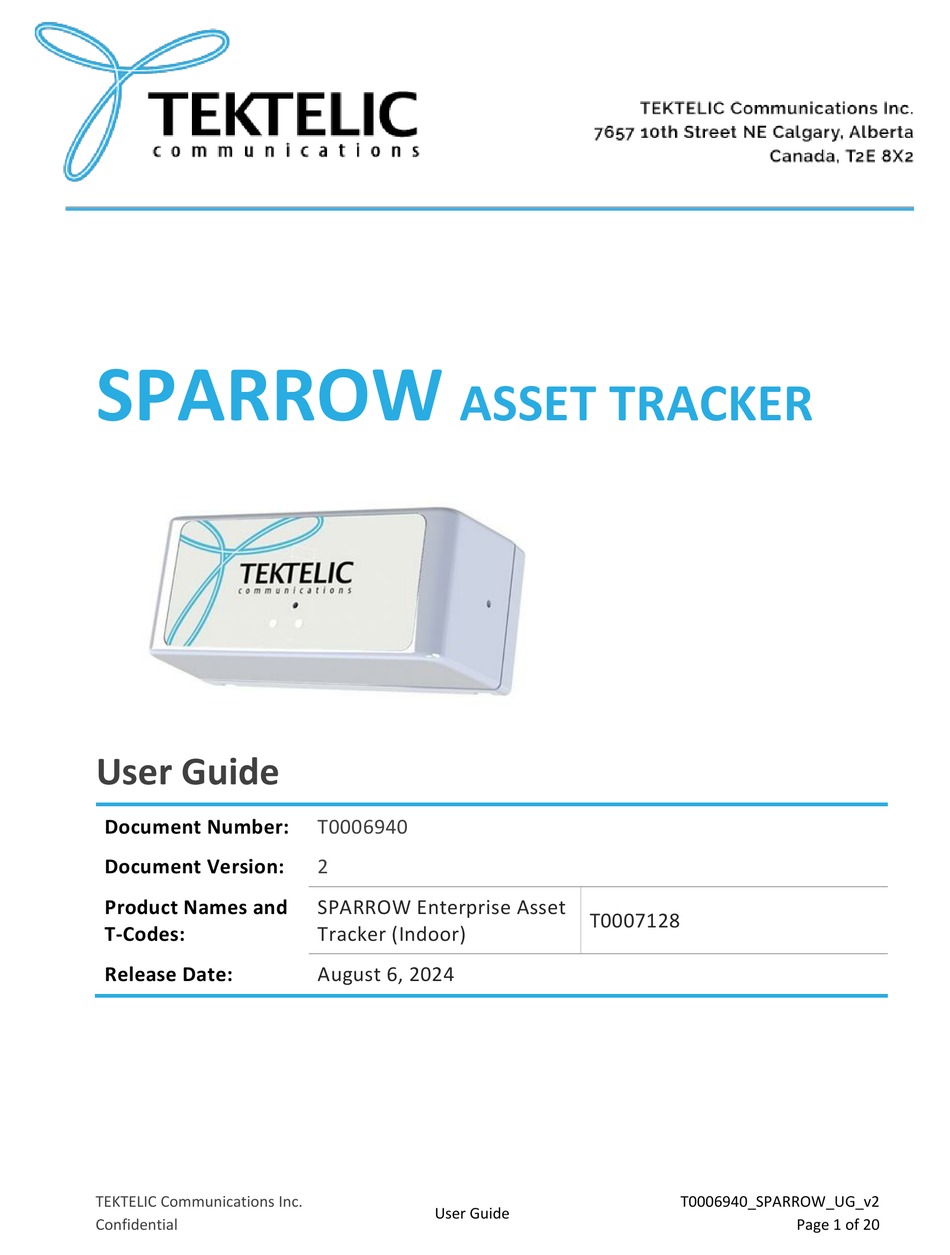 TEKTELIC COMMUNICATIONS SPARROW USER MANUAL Pdf Download | ManualsLib