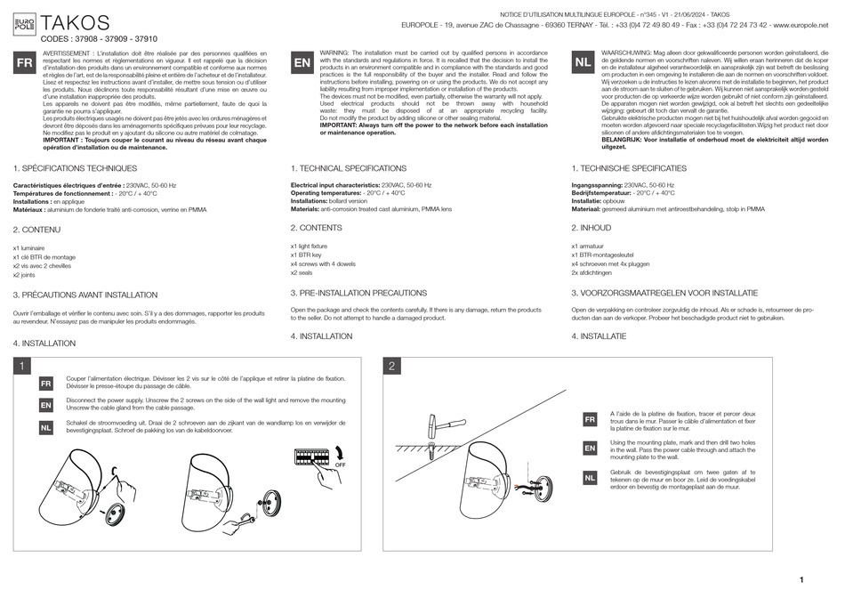 EUROPOLE TAKOS USER MANUAL Pdf Download | ManualsLib