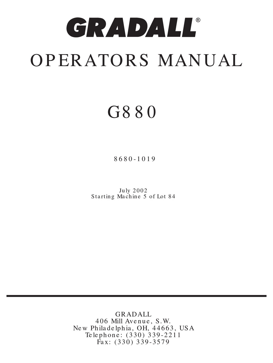 GRADALL G880 OPERATOR'S MANUAL Pdf Download | ManualsLib
