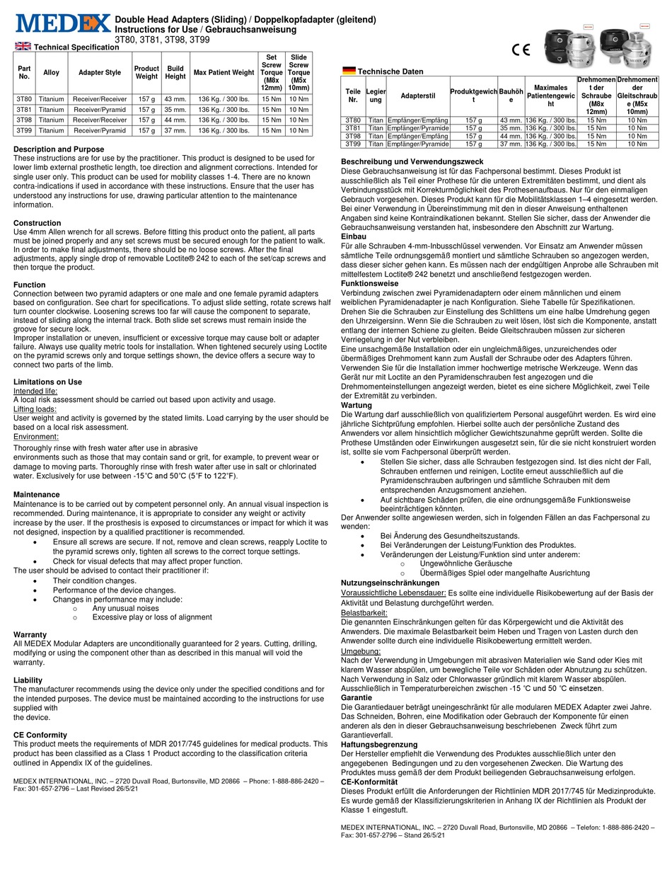 MEDEX 3T80 INSTRUCTIONS FOR USE Pdf Download | ManualsLib