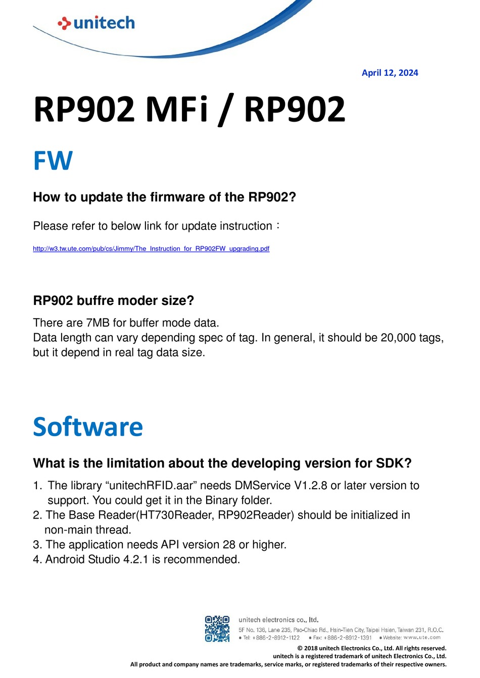 UNITECH RP902 MFI FIRMWARE UPDATE Pdf Download | ManualsLib