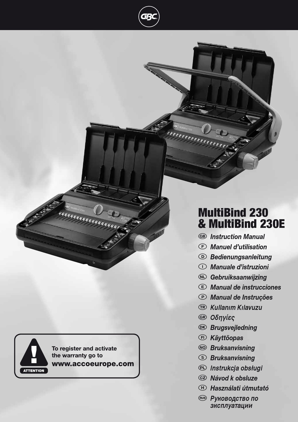 ACCO BRANDS GBC MULTIBIND 230 INSTRUCTION MANUAL Pdf Download | ManualsLib