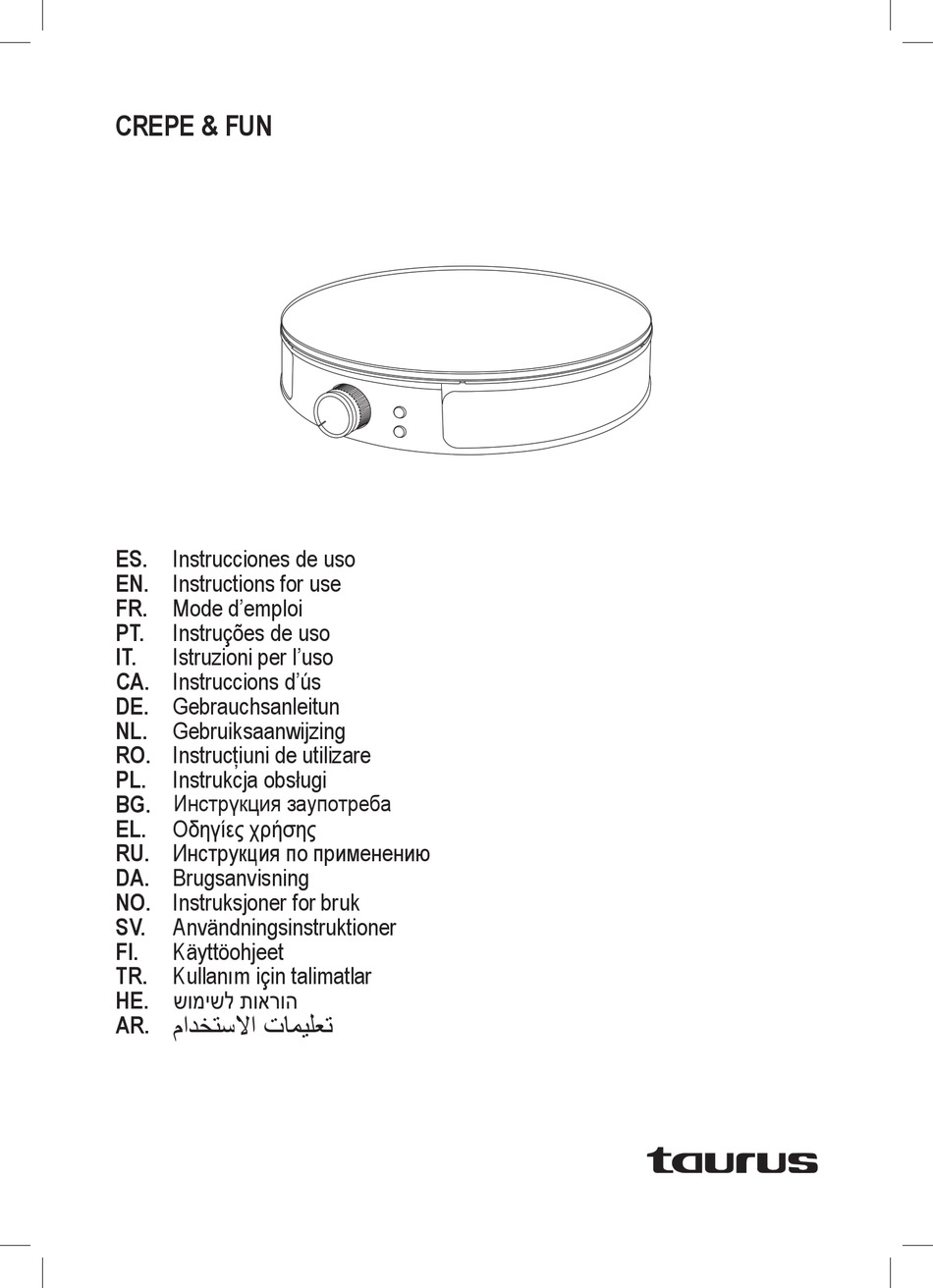 TAURUS CREPE & FUN INSTRUCTIONS FOR USE MANUAL Pdf Download | ManualsLib