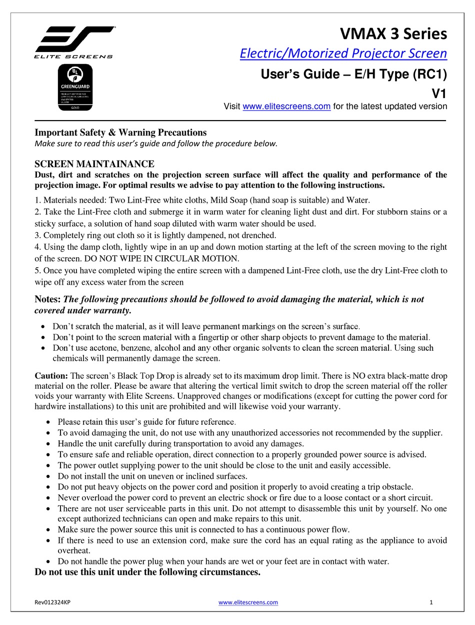 ELITE SCREENS VMAX 3 SERIES USER MANUAL Pdf Download | ManualsLib