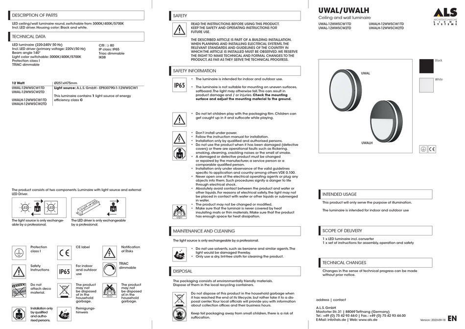 ALS UWAL SERIES MANUAL Pdf Download | ManualsLib