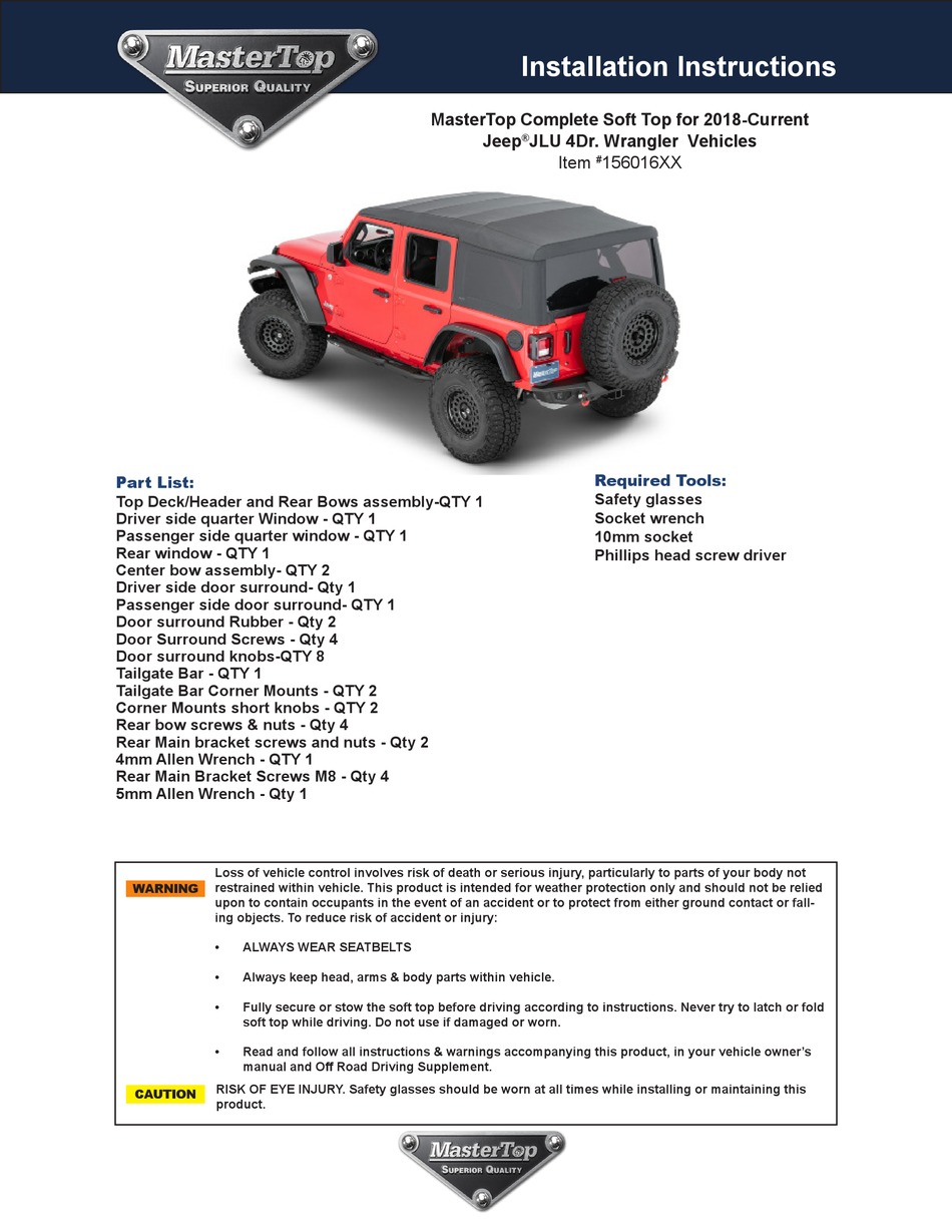 MASTERTOP 156016 SERIES INSTALLATION INSTRUCTIONS MANUAL Pdf Download ...