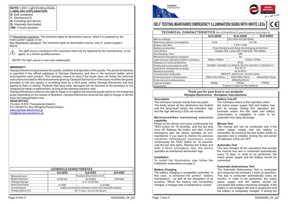 OLYMPIA ELECTRONICS SLD-28/DZ MANUAL Pdf Download | ManualsLib