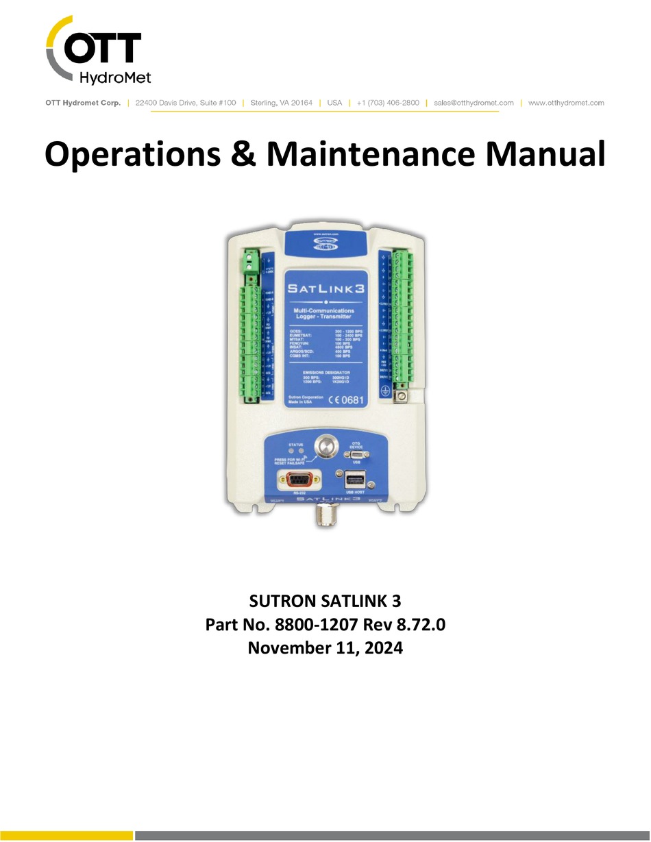 OTT HYDROMET SUTRON SATLINK 3 OPERATION & MAINTENANCE MANUAL Pdf ...