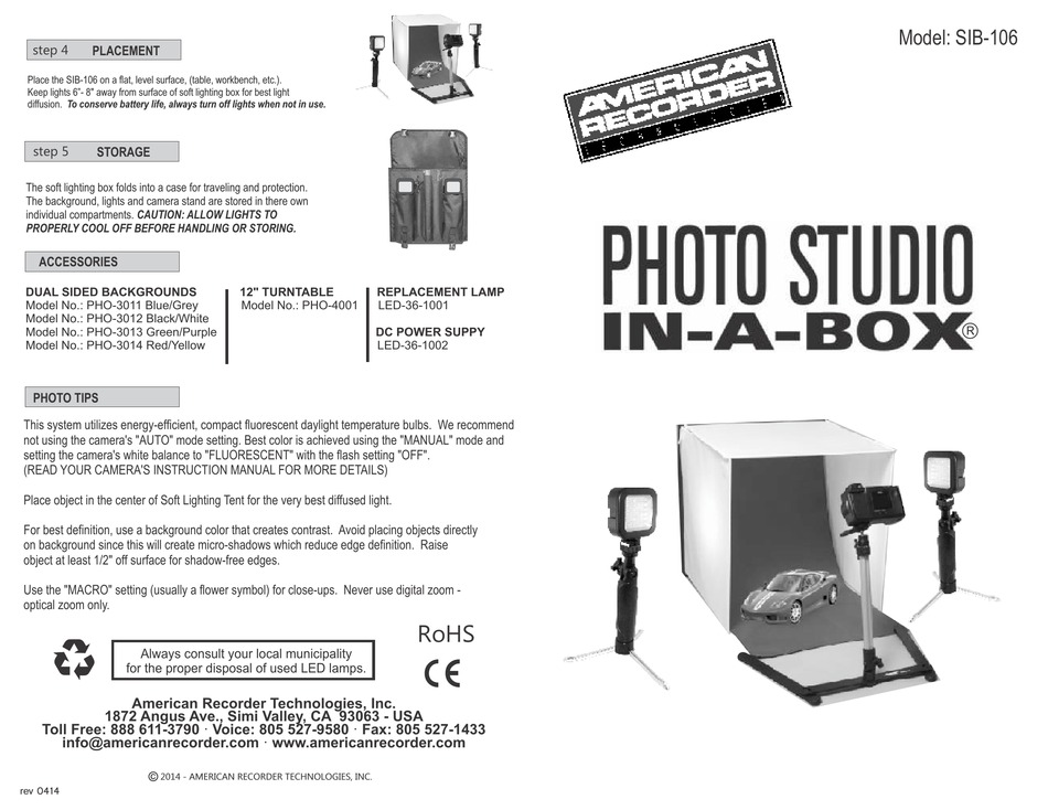 AMERICAN RECORDER PHOTO STUDIO IN A BOX USER MANUAL Pdf Download ...