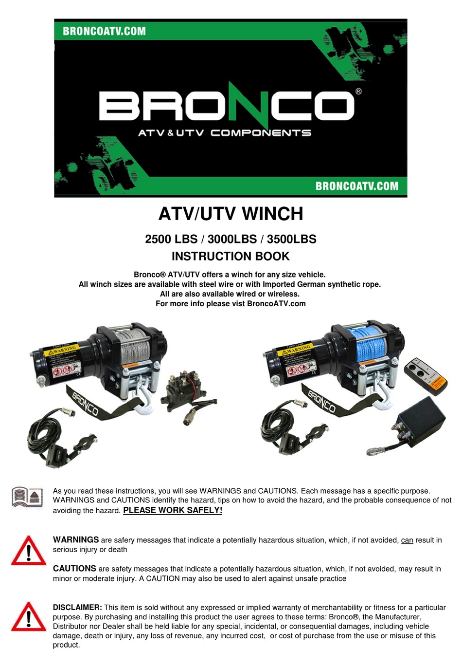 BRONCO 2500 LBS INSTRUCTION BOOK Pdf Download | ManualsLib
