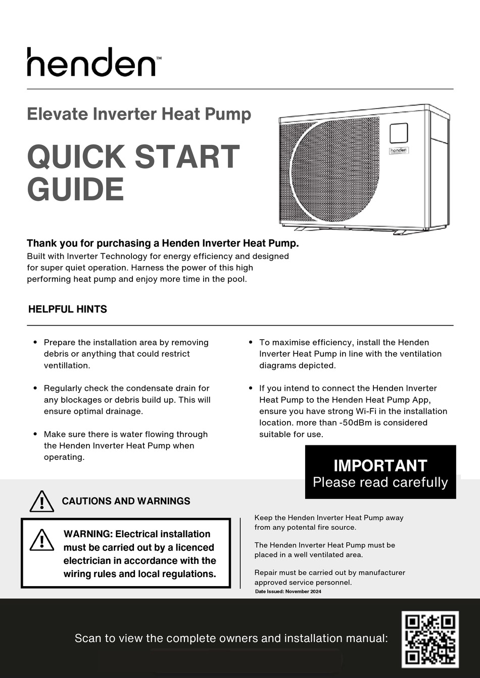 HENDEN ELEVATE 11KW QUICK START MANUAL Pdf Download | ManualsLib