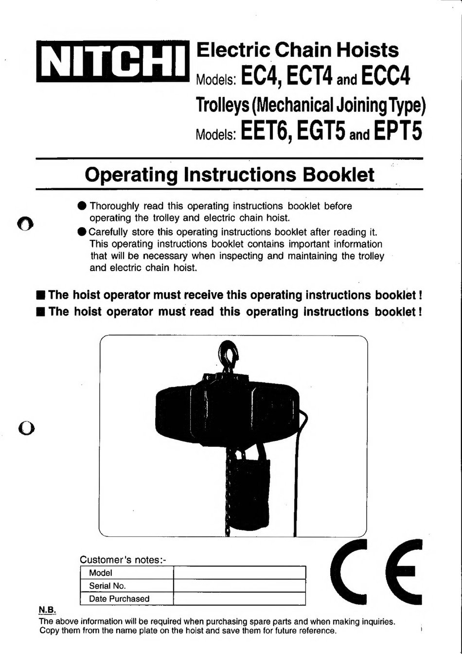 NITCHI ECA OPERATING INSTRUCTION BOOKLET Pdf Download | ManualsLib
