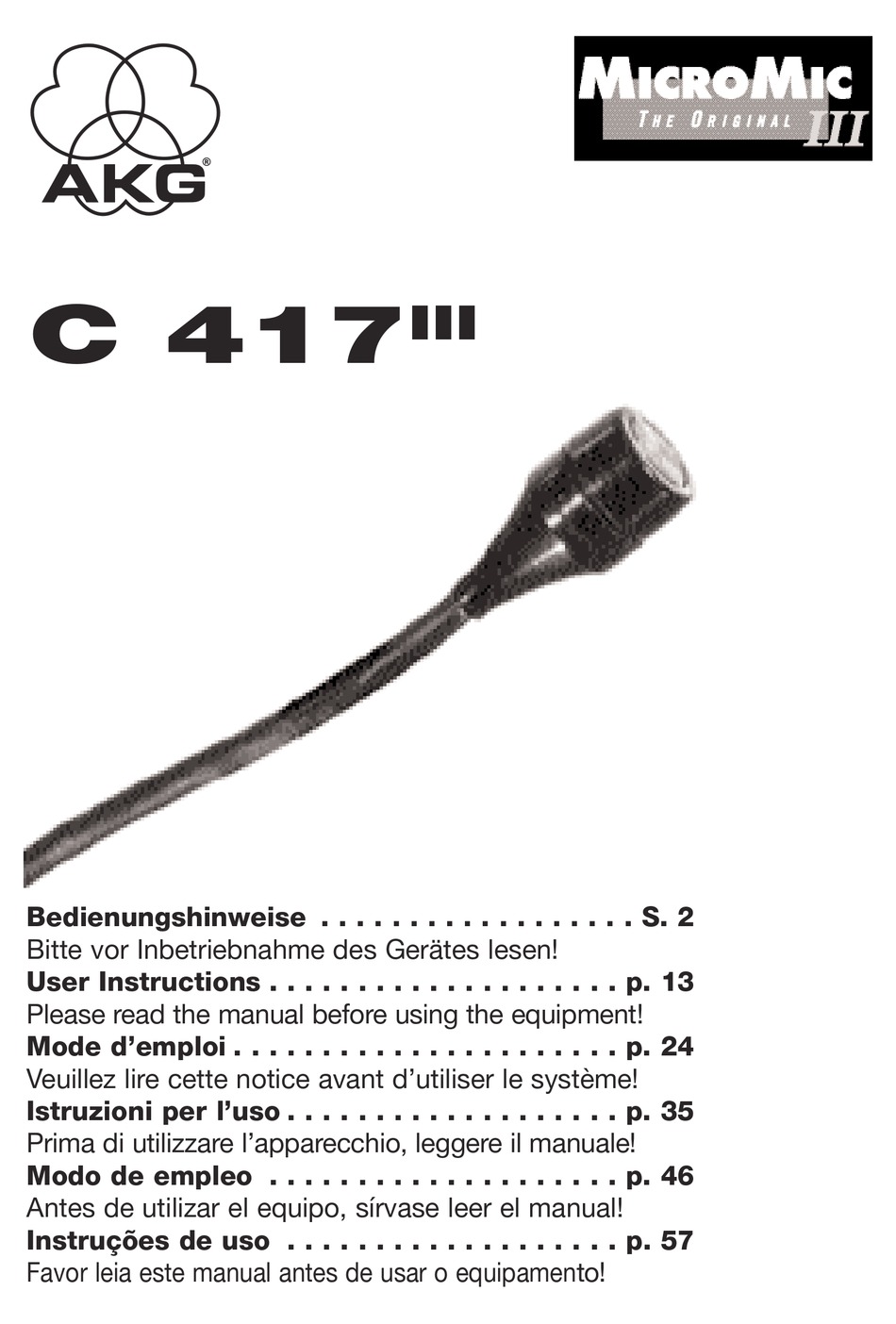 AKG C 417 III USER INSTRUCTIONS Pdf Download | ManualsLib