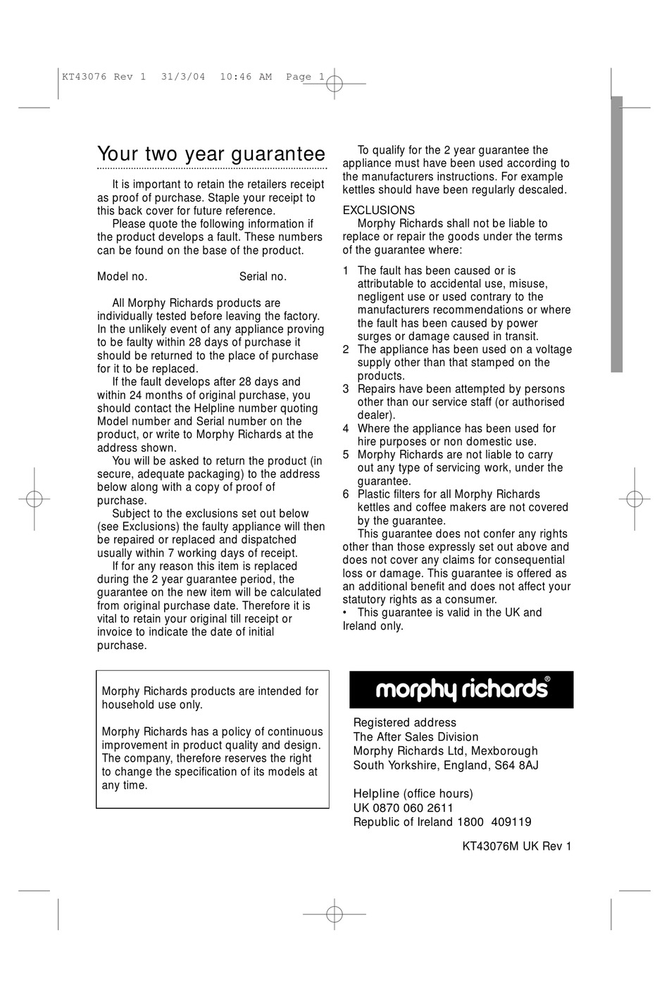 MORPHY RICHARDS IB4307X MANUAL Pdf Download | ManualsLib