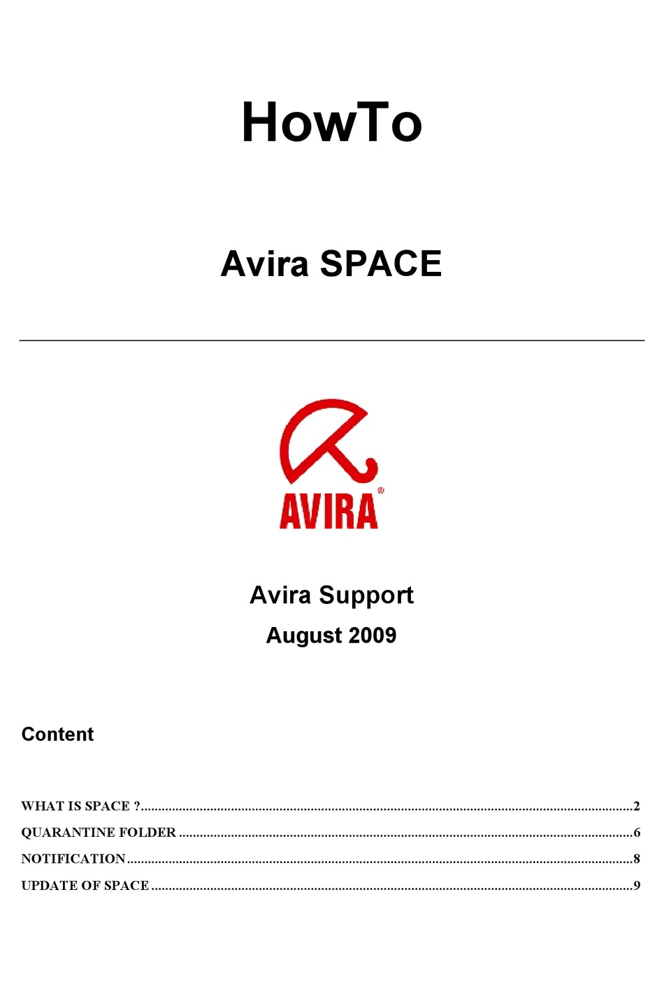 AVIRA SPACE - SUPPORT 08-2009 SUPPORT MANUAL Pdf Download | ManualsLib