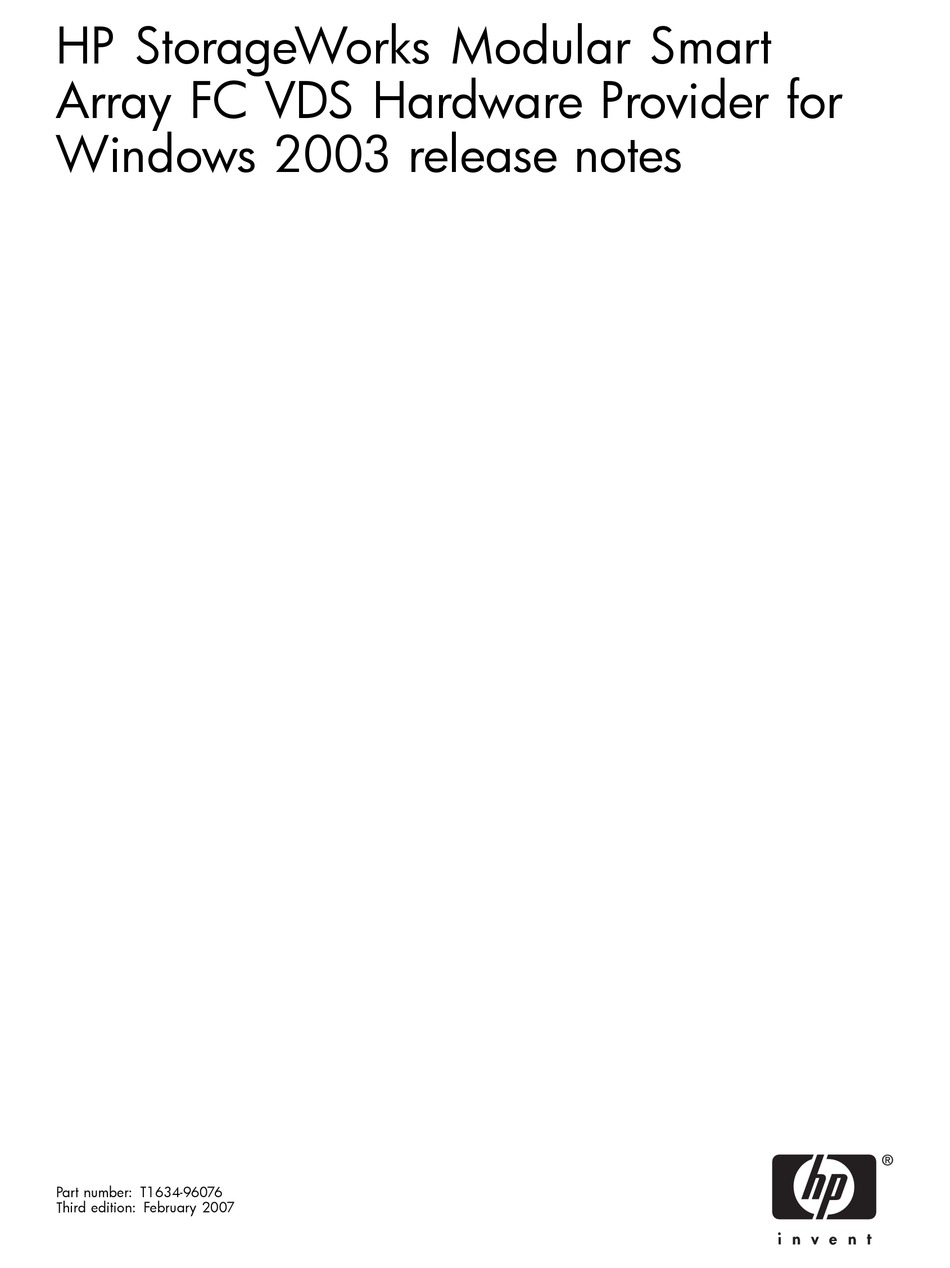 Hp 201723 B21 Storageworks Modular San Array 1000 Hard Drive Release Note Pdf Download