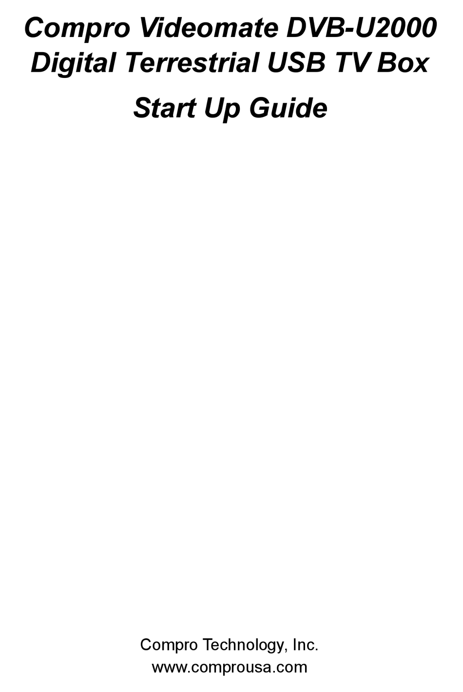 COMPRO DVB-U2000 - START UP GUIDE MANUAL Pdf Download | ManualsLib