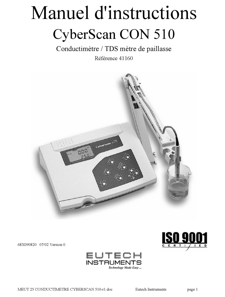 EUTECH INSTRUMENTS CYBERSCAN CON 510 CONDUCTIVITY BENCH METER MANUEL D ...