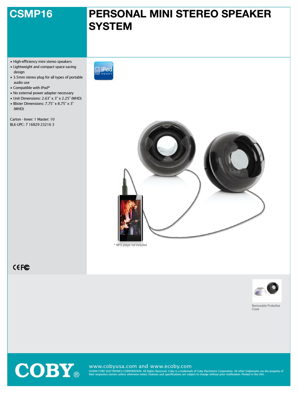 COBY CS-MP16 - PERSONAL MINI STEREO SPEAKER SYSTEM PORTABLE SPEAKERS ...