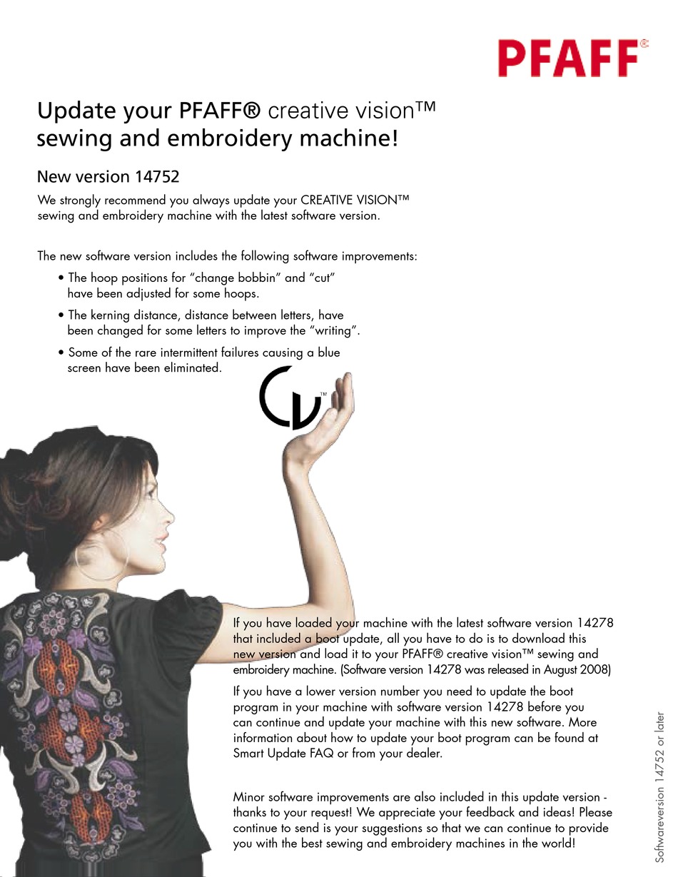 PFAFF CREATIVE VISION - UPDATE VERSION 14752 UPDATE Pdf Download ...