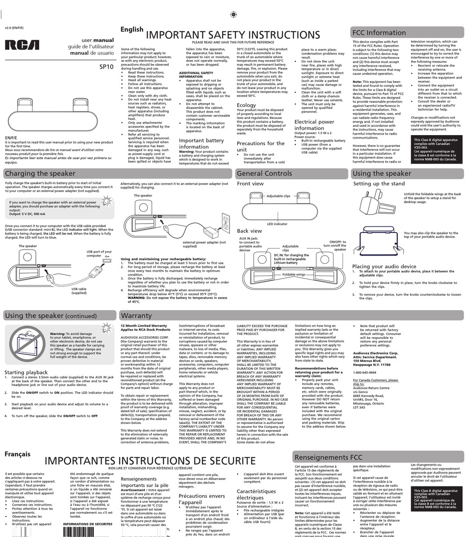 RCA SP10 USER MANUAL Pdf Download | ManualsLib