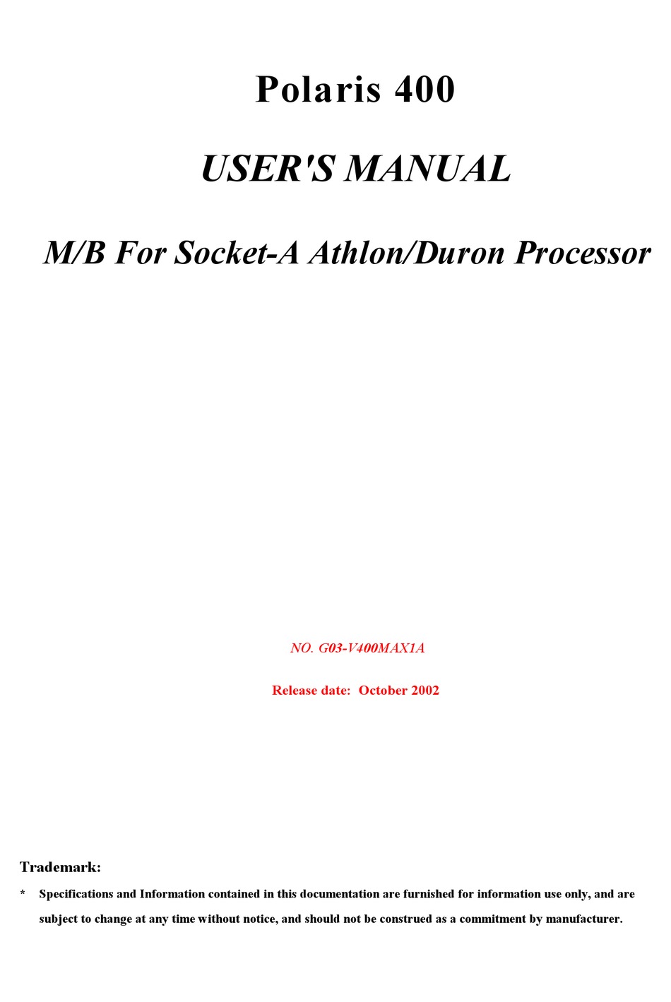 JETWAY POLARIS400 USER MANUAL Pdf Download | ManualsLib