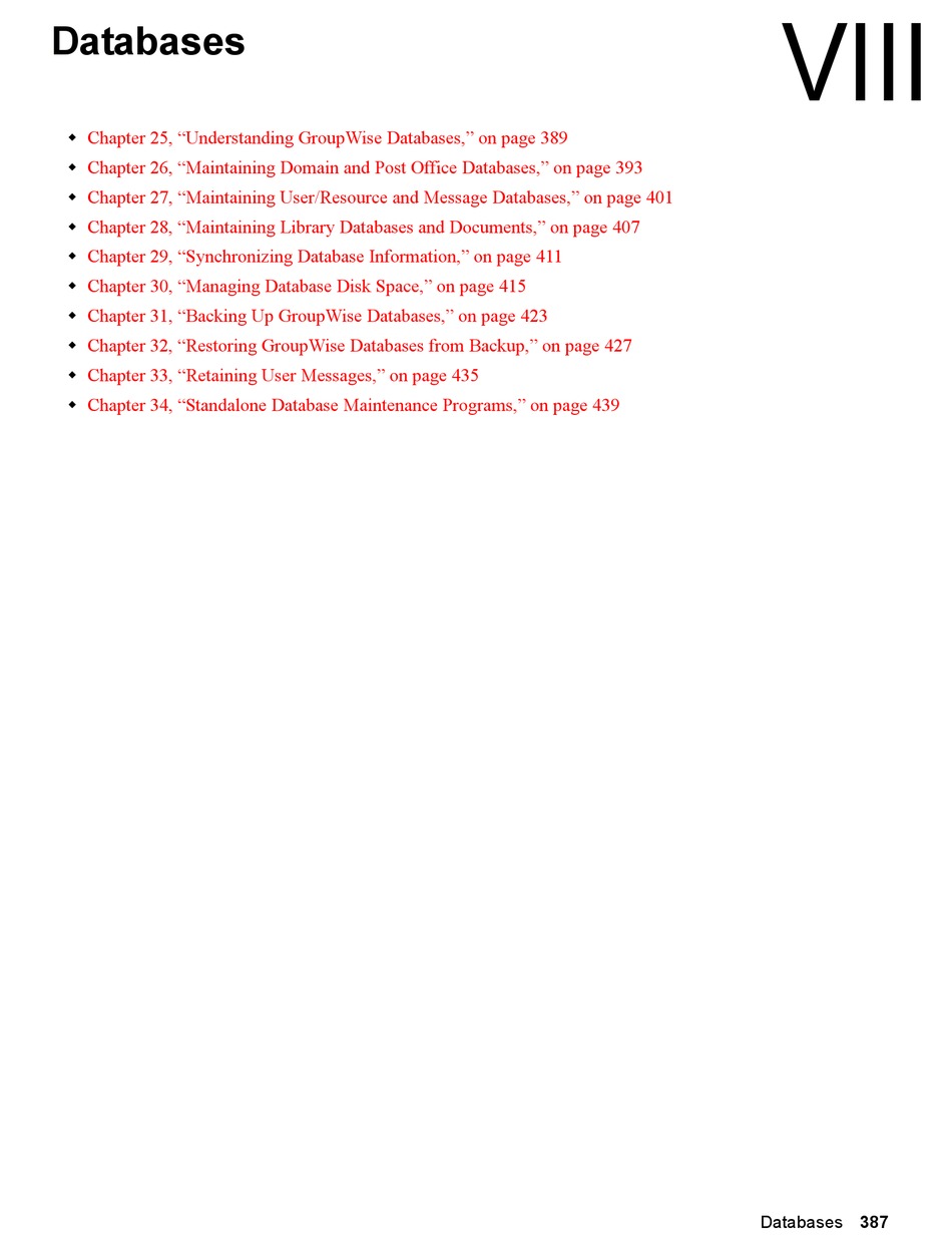 NOVELL GROUPWISE 8 - DATABASES MANUAL Pdf Download | ManualsLib