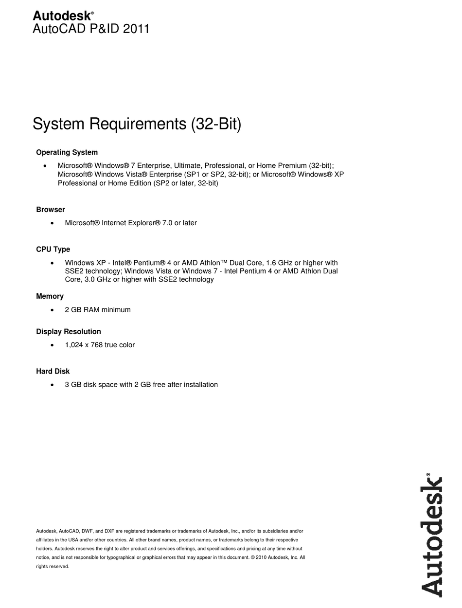 Autodesk Autocad Pandid 2011 System Requirements Manual Pdf Download Manualslib 