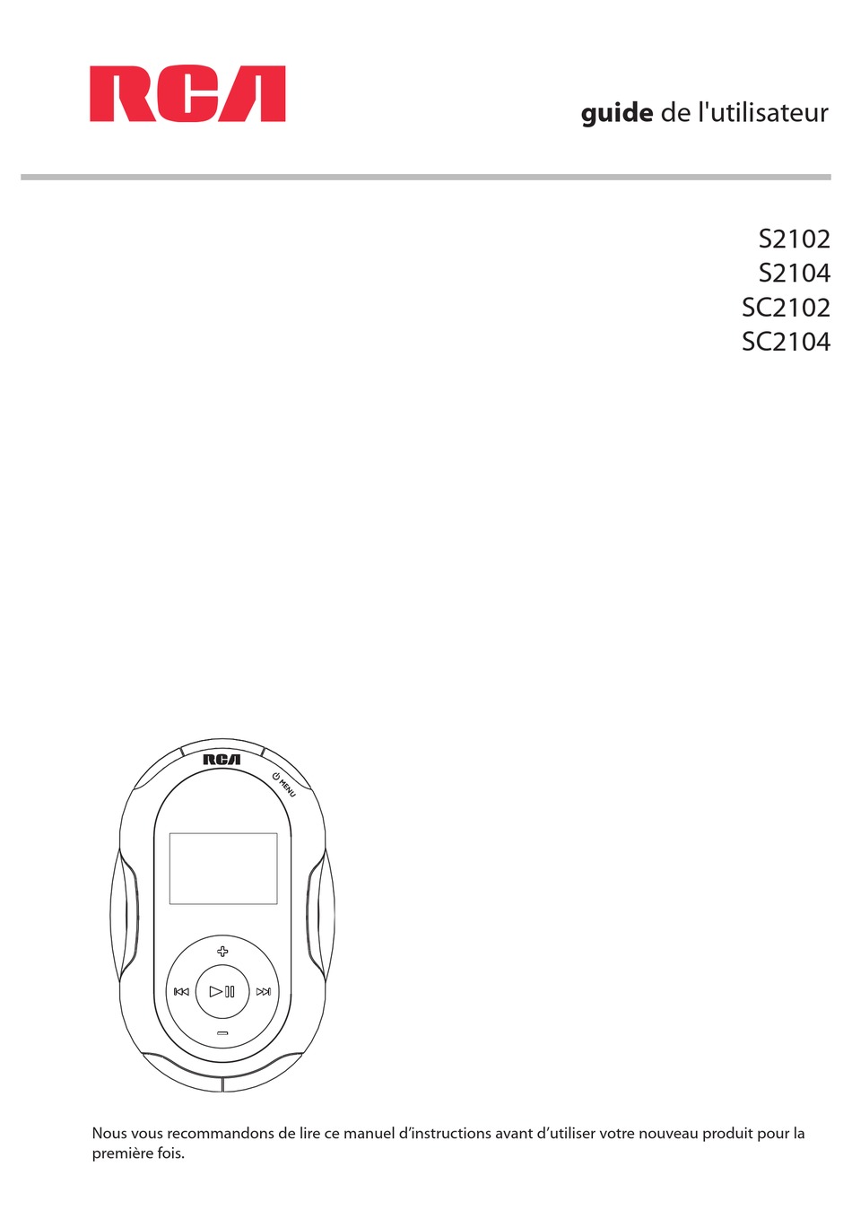 RCA S2102 - 2 GB DIGITAL PLAYER MANUAL DE L'UTILISATEUR Pdf Download ...