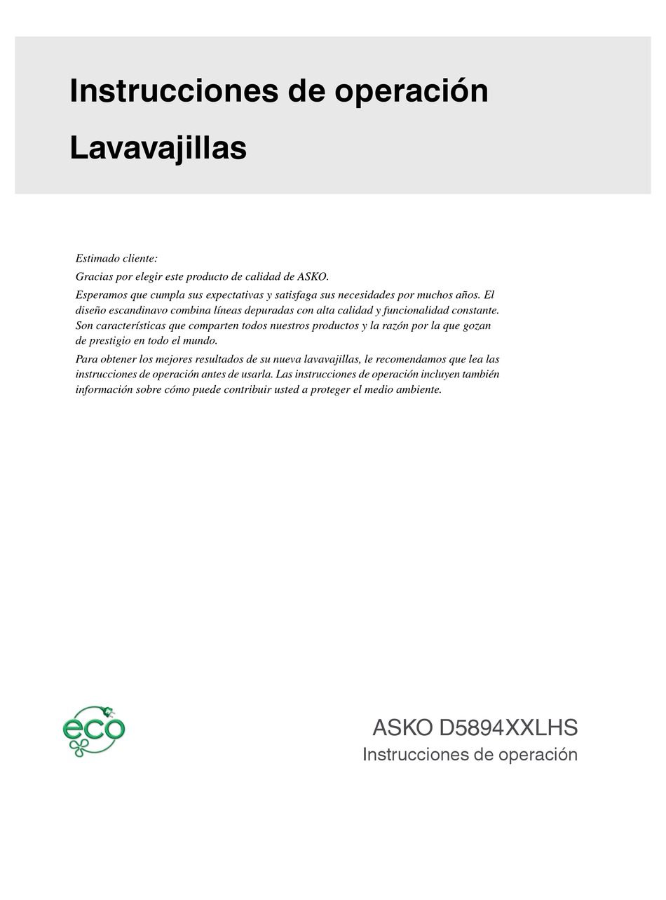 ASKO D5894 INSTRUCCIONES DE OPERACIÓN Pdf Download | ManualsLib