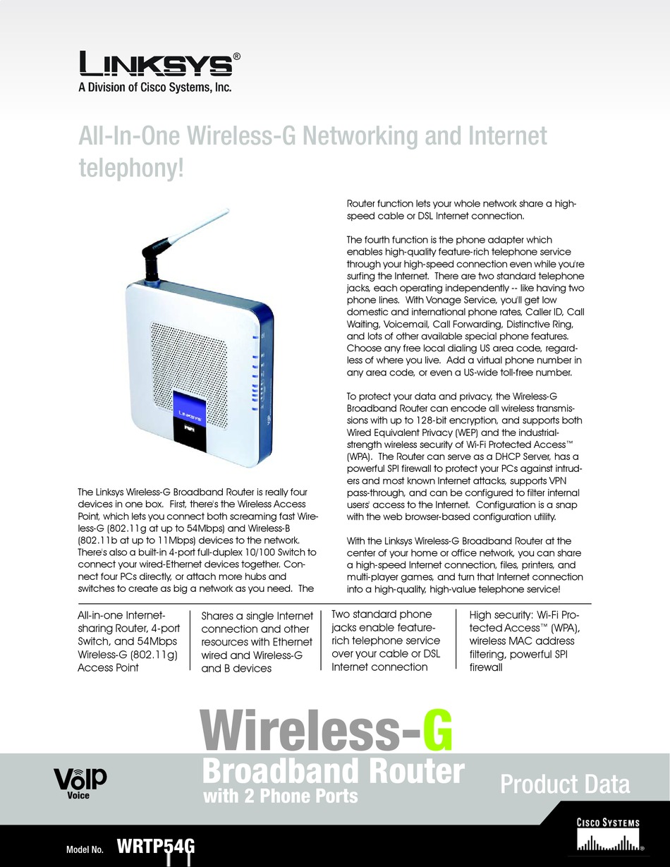 LINKSYS WRTP54G PRODUCT DATA Pdf Download | ManualsLib