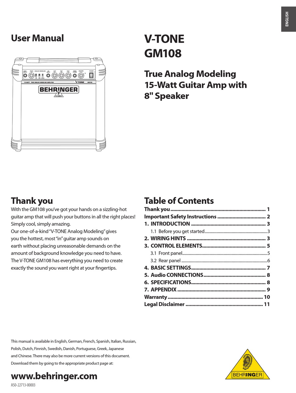 BEHRINGER V-TONE GM108 USER MANUAL Pdf Download | ManualsLib BEHRINGER V-TONE GM108 USER MANUAL Pdf Download | ManualsLib