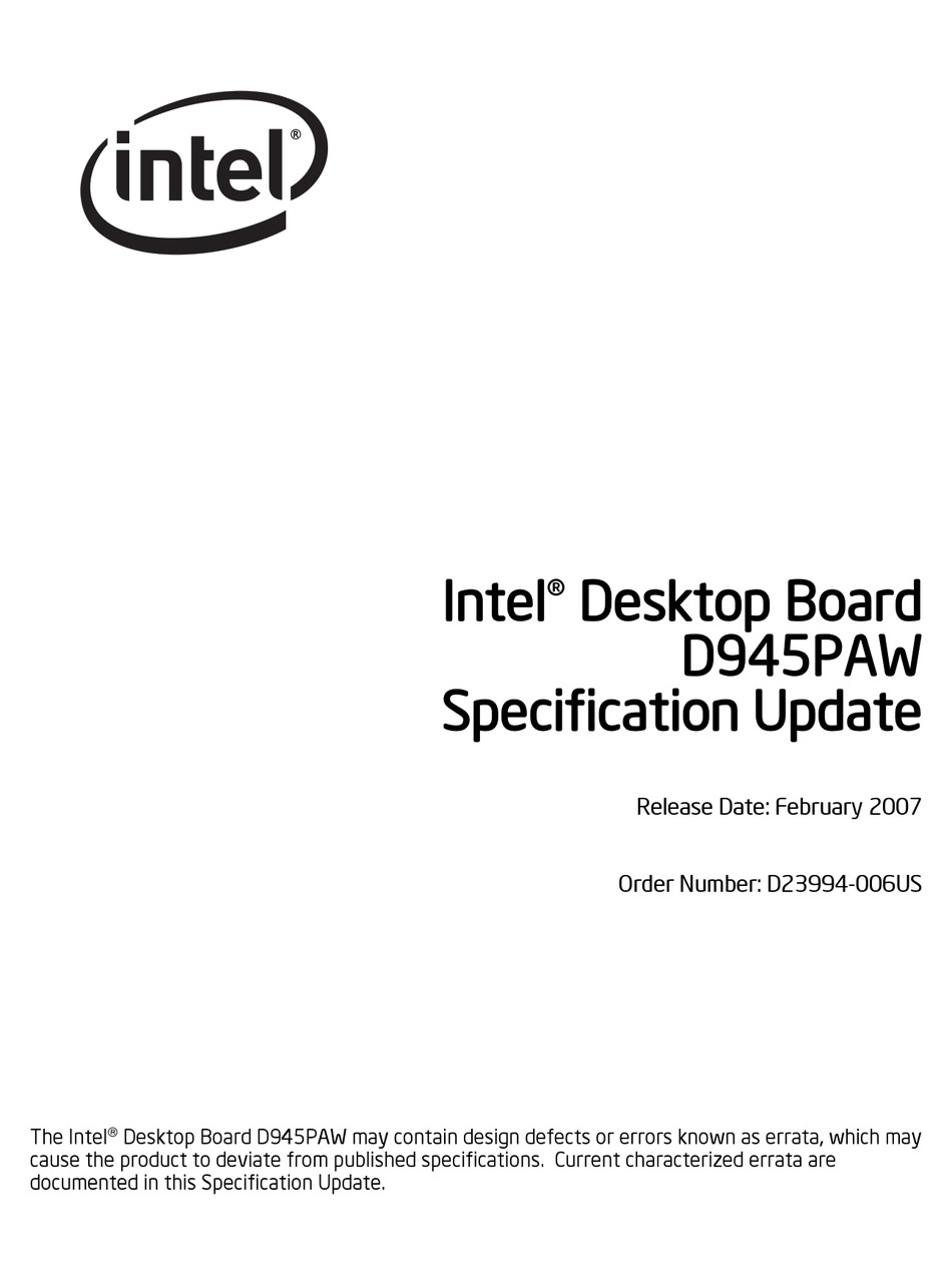 INTEL D945PAW SPECIFICATION Pdf Download | ManualsLib