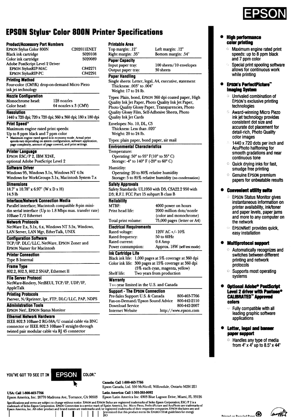 EPSON STYLUS COLOR 800N BROCHURE Pdf Download | ManualsLib