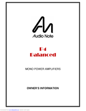 Audio note P4 Balanced Manuals | ManualsLib